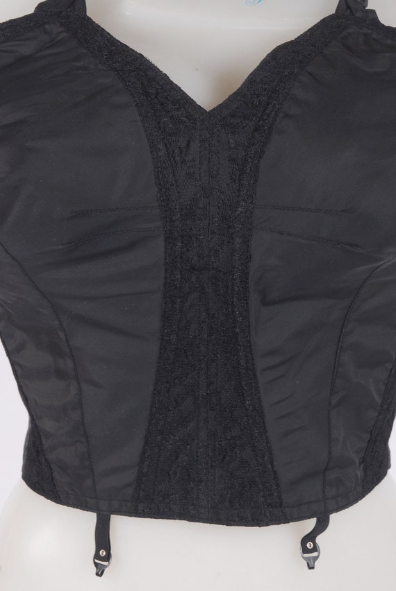 Vintage 50s Black Nylon Long Line Bullet Bra 40D - VF… - Gem