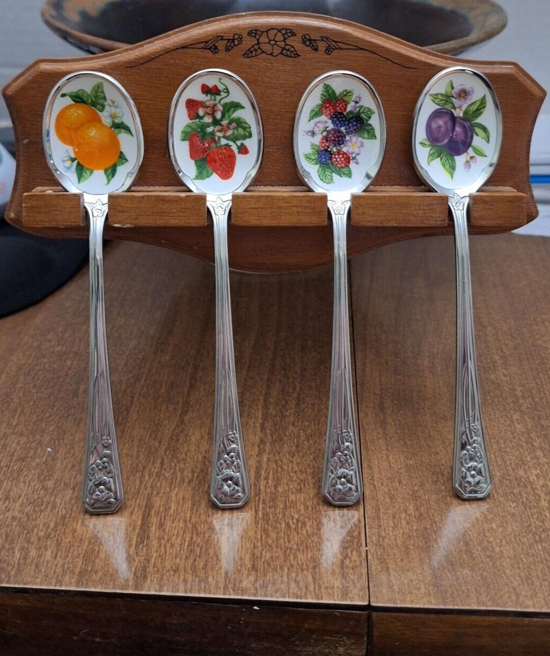 Vintage Avon American Favorite Fruits 4 Spoon Collection Display Rack ...