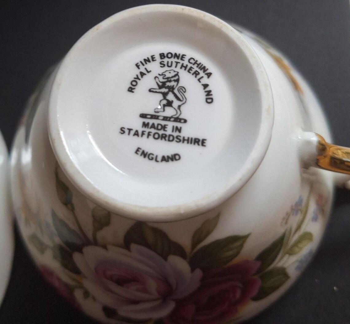 Royal Sutherland England Teacup & Saucer Roses Gold Edge Blue - Etsy