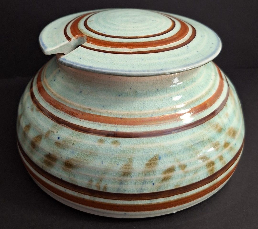 Vintage Studio Art Pottery Jam Jar Sugar Bowl Honey Pot With Lid Artist ...