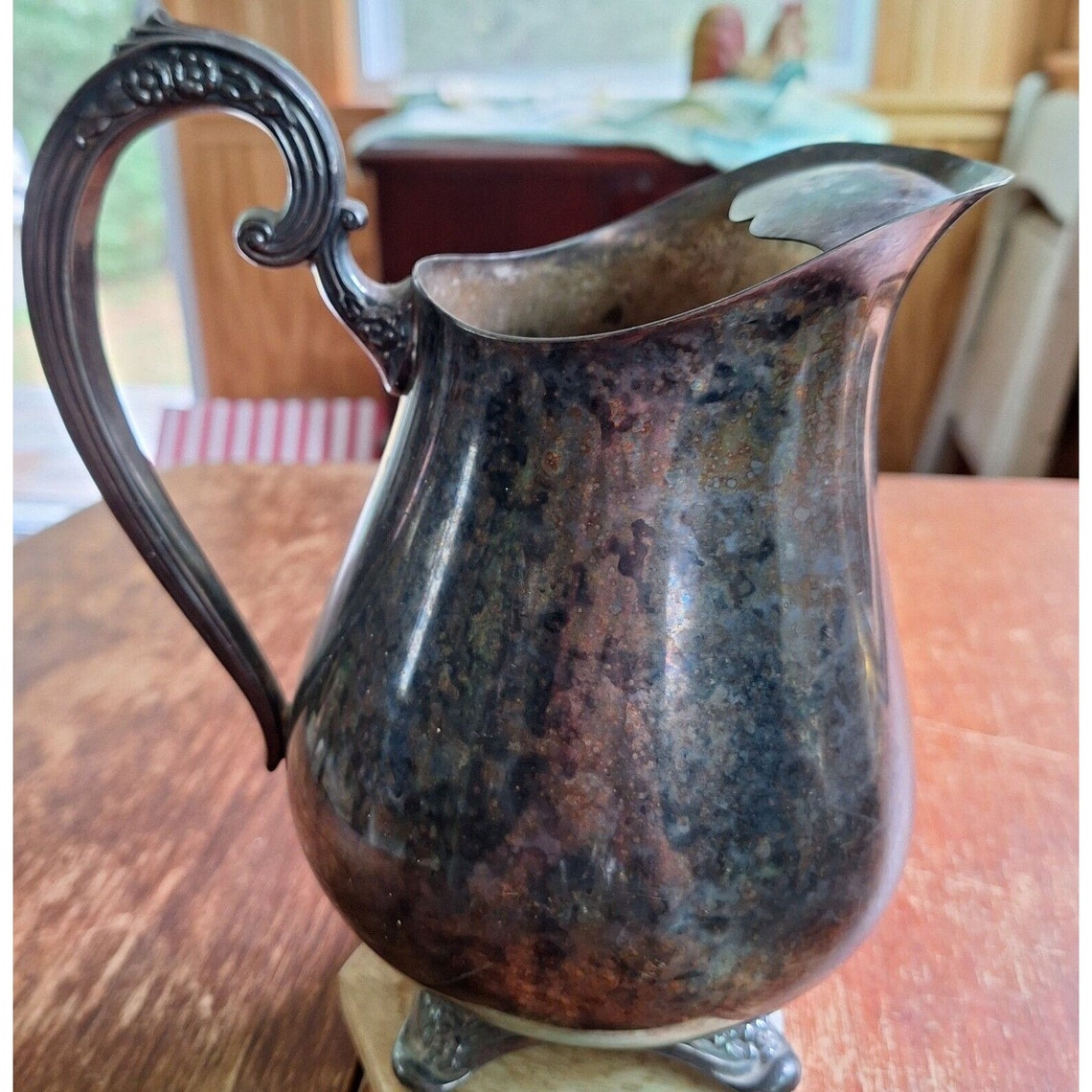 Vintage Oneida Tarnished Silver Plated Footed Water Pitcher W/ice Lip ...