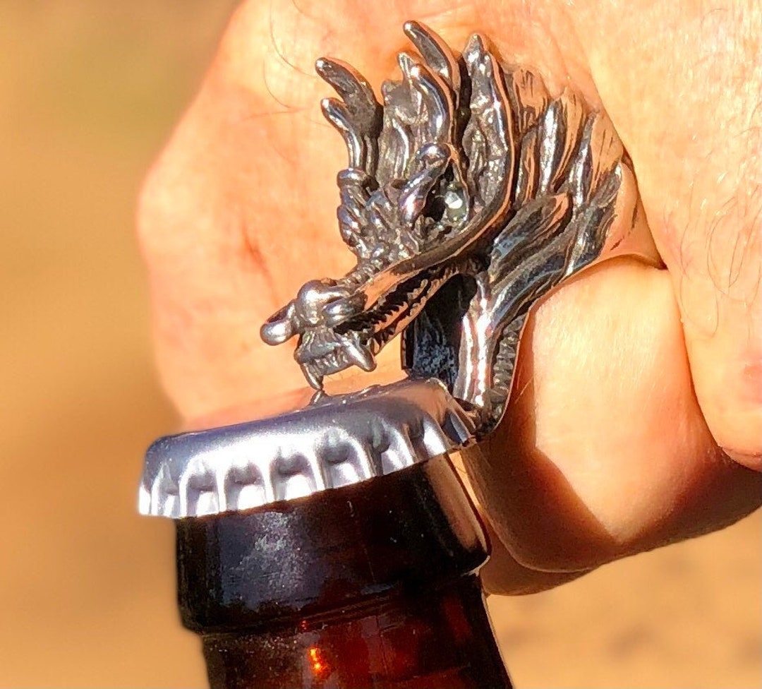 Dragon Beer Bottle Cap Opener, Stainless Steel, Rings, Bands, Size 8-15 ...
