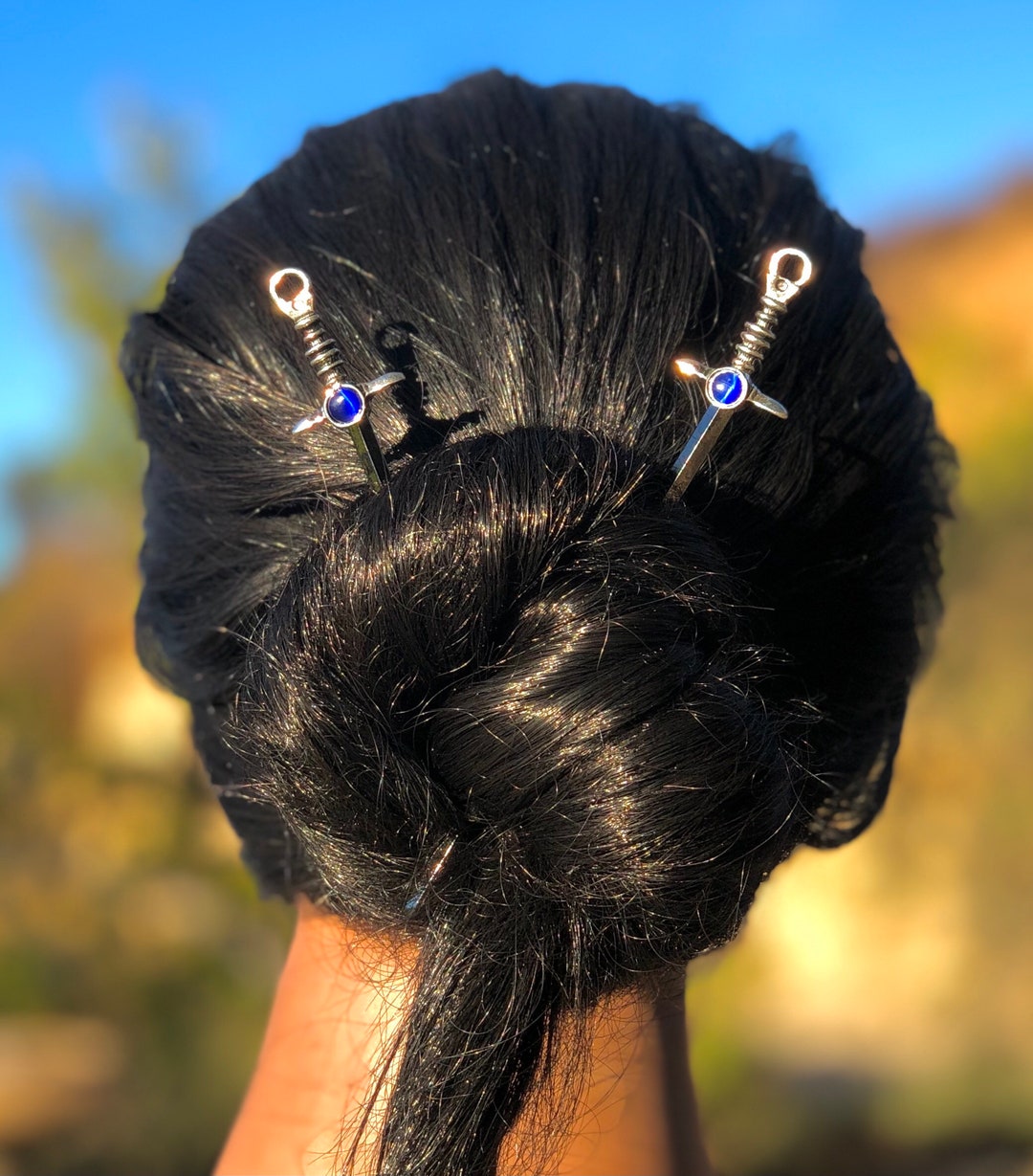Gem Sword Hair Sticks – Fantasy Bun & Updo Holders Silver or Gold Pair ...