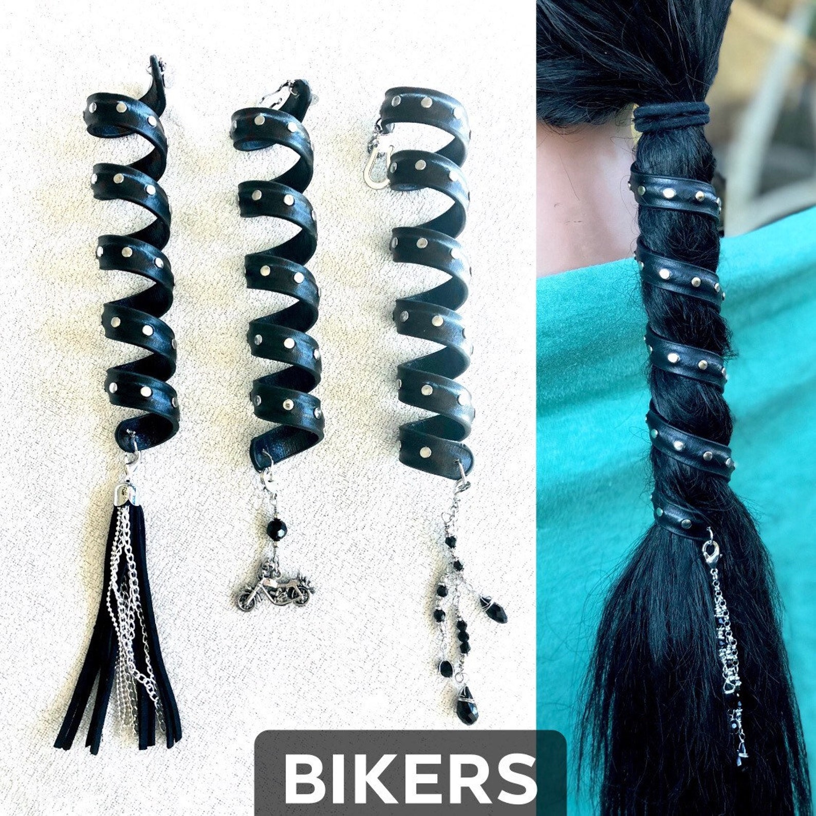 6 Biker Ponytail Wrap With Studs Hairtwisters One Size - Etsy