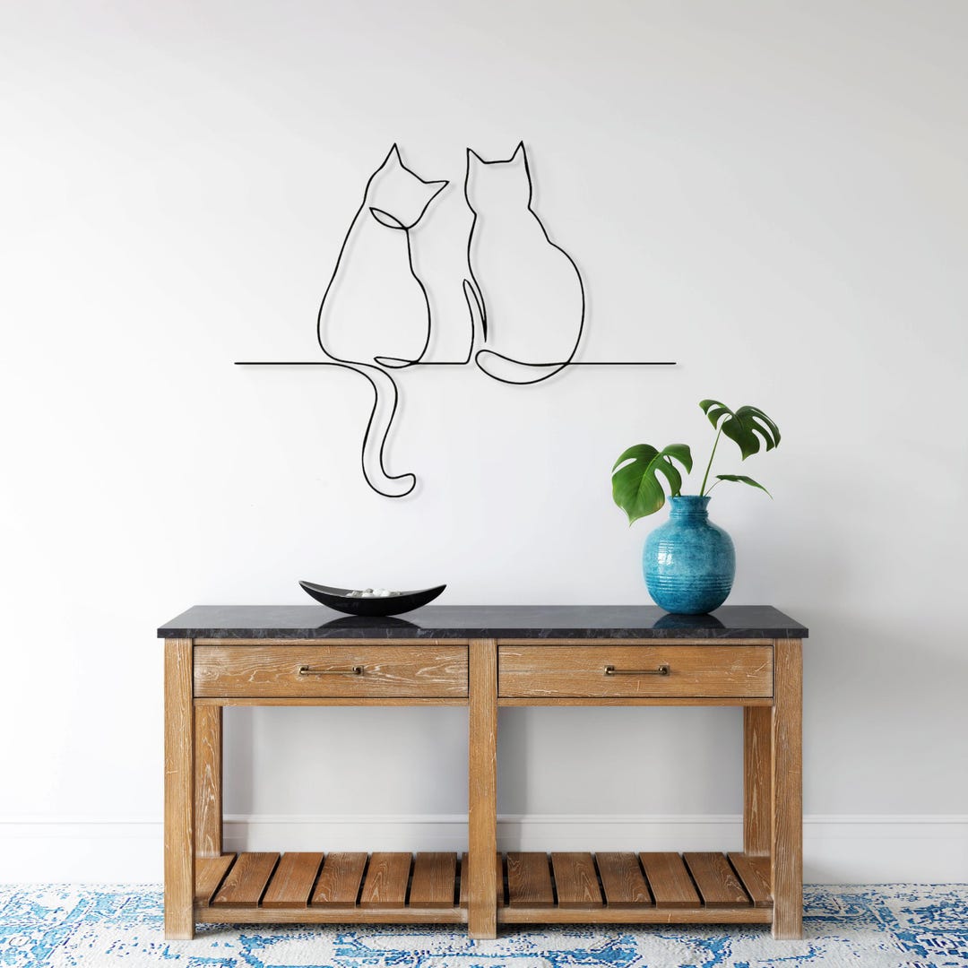 Cat Wall Art, Two Cats Art, Feline Wall Decor, Cat Silhouette, Metal ...