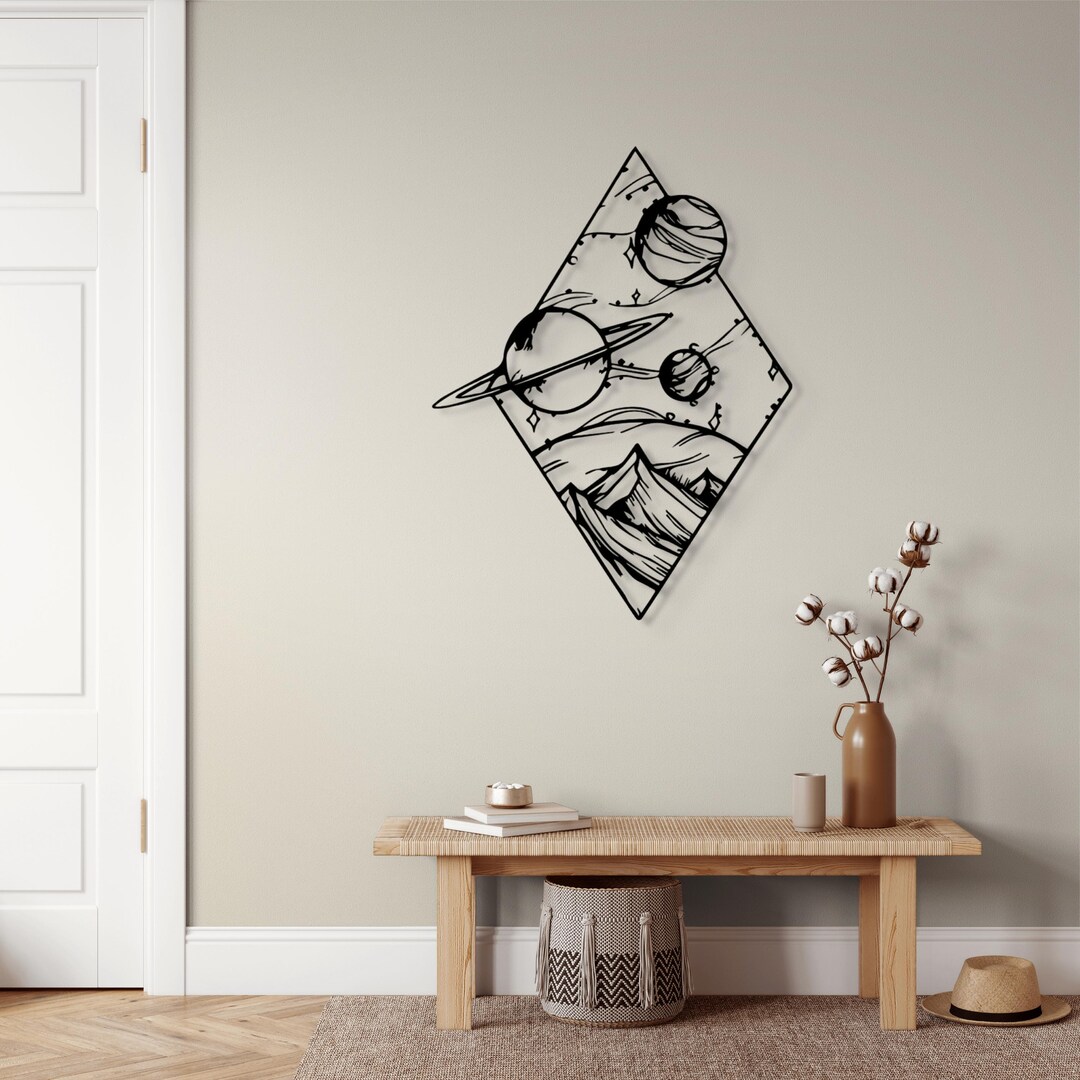 Planets Wall Art, Minimalist Space Art, Line Art Planets, Cosmic Wall ...