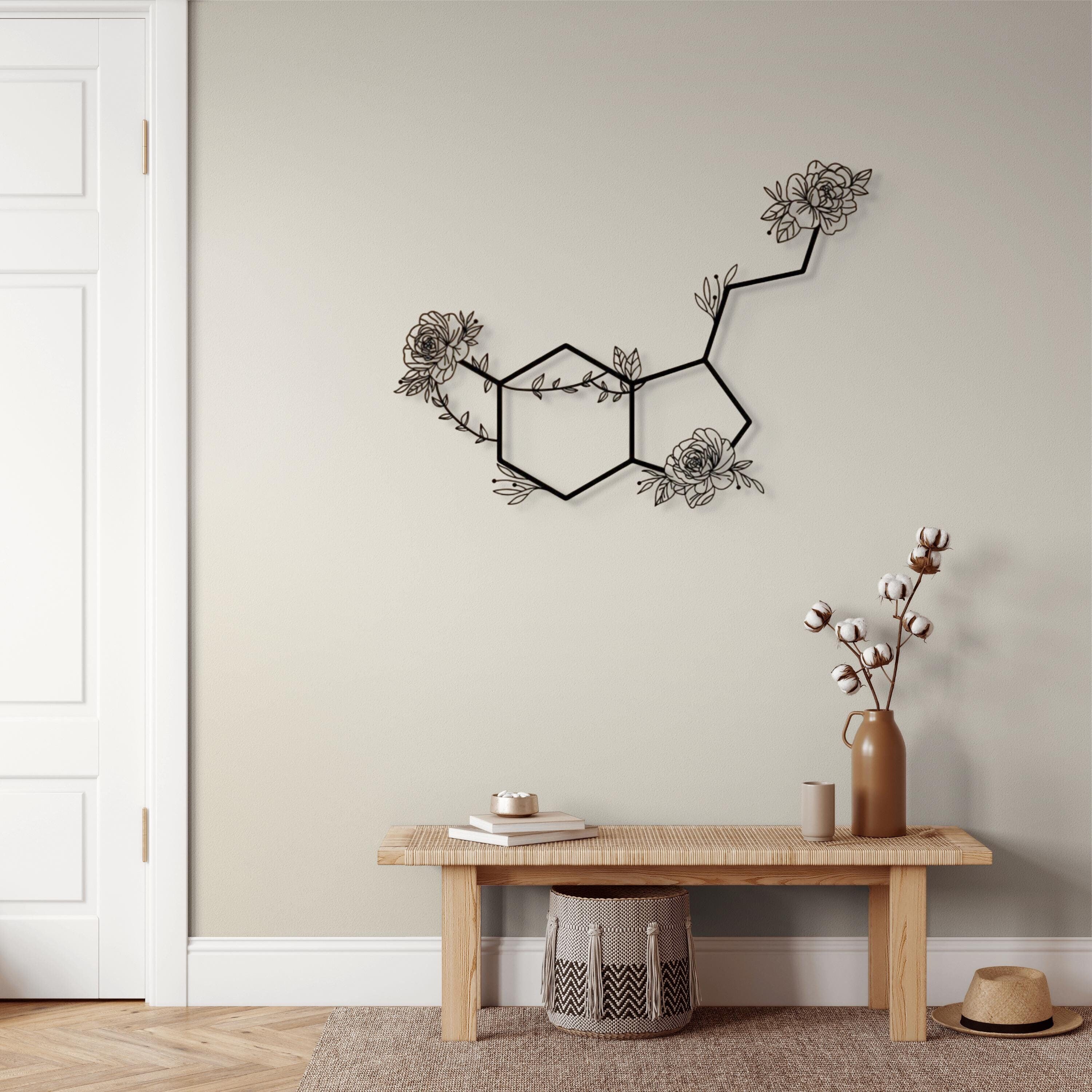 Serotonin Metal Wall Art Flowered Molecule Design, Symbol of Happiness ...
