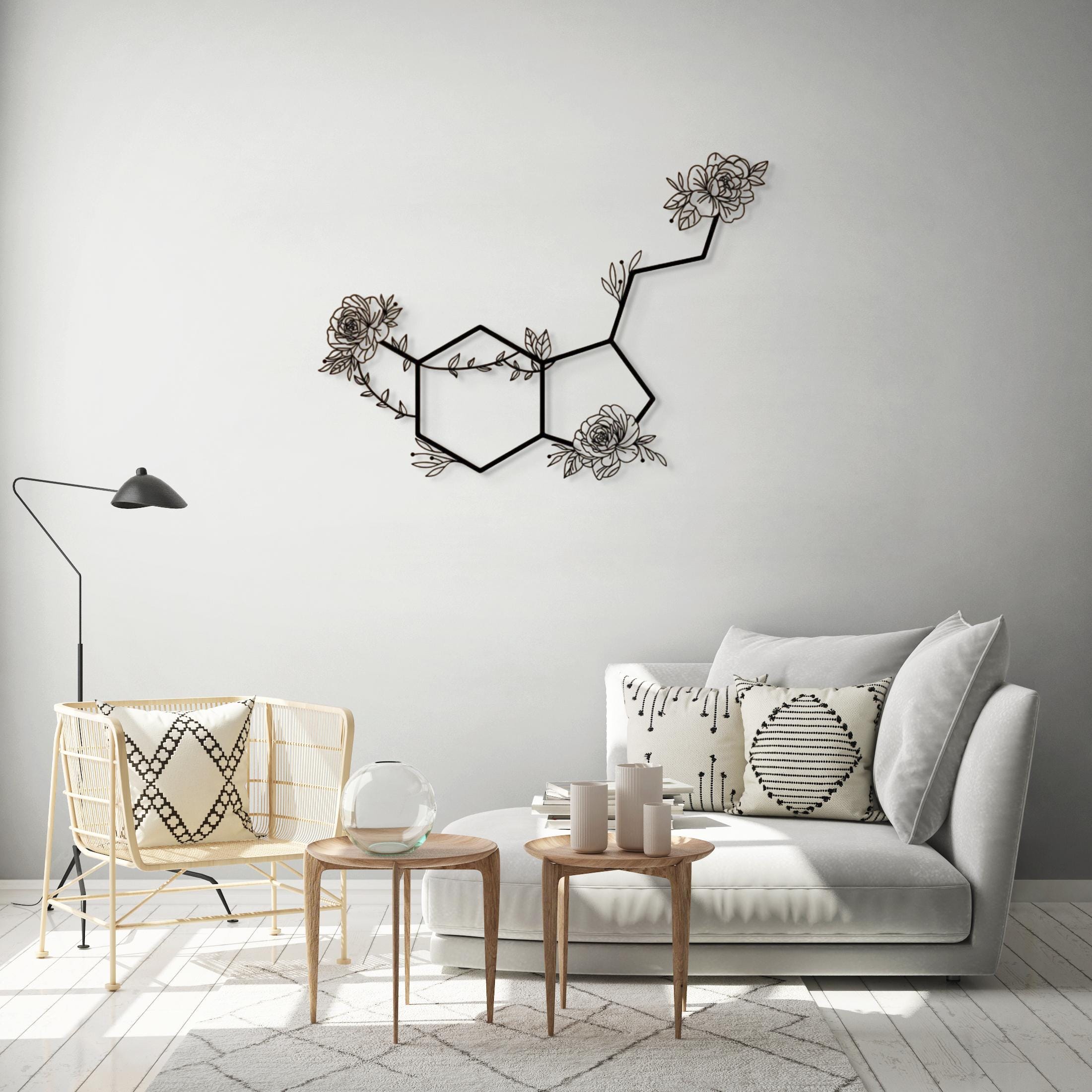 Serotonin Metal Wall Art Flowered Molecule Design, Symbol of Happiness ...
