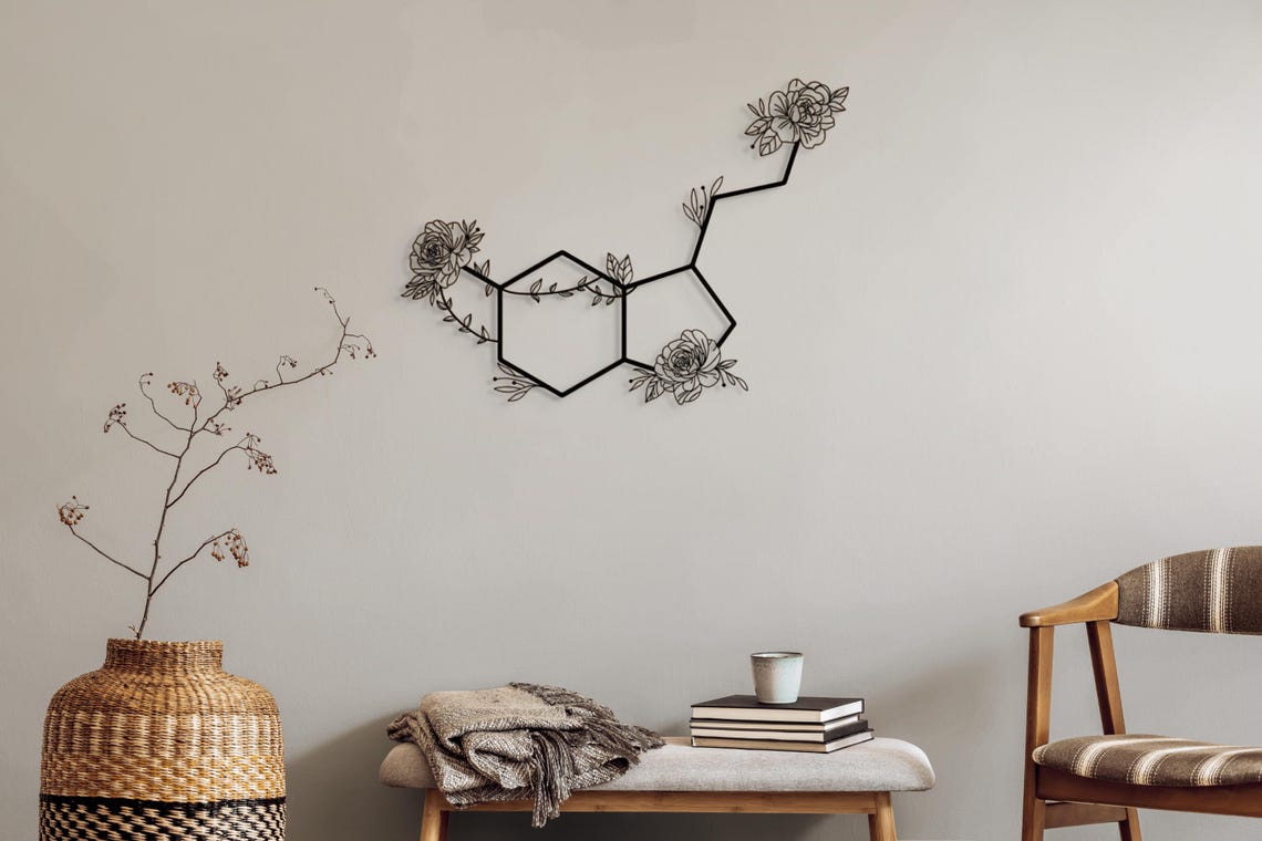 Serotonin Metal Wall Art Flowered Molecule Design, Symbol of Happiness ...