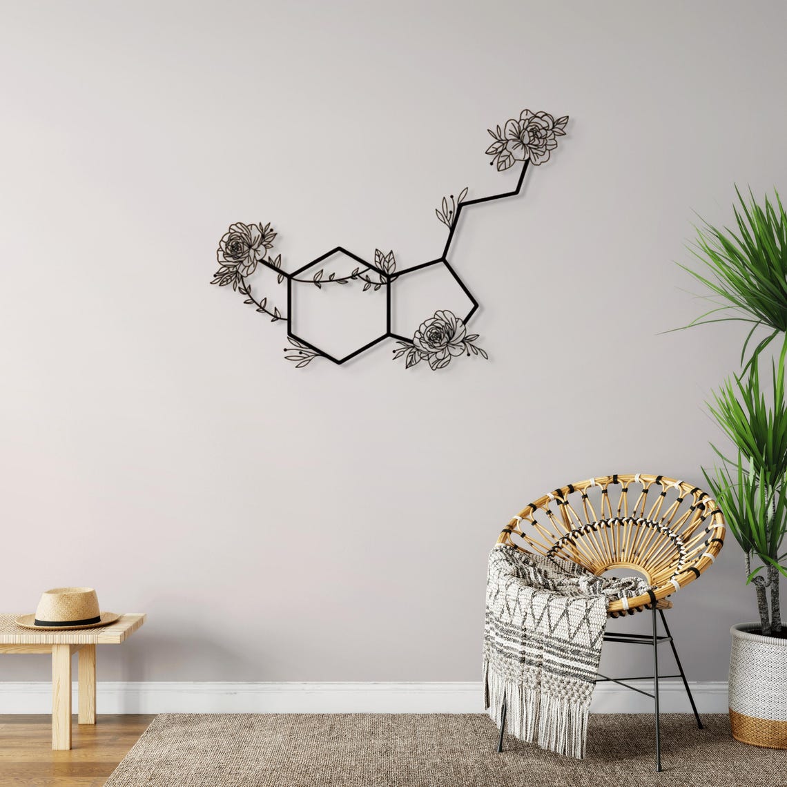 Serotonin Metal Wall Art Flowered Molecule Design, Symbol of Happiness ...