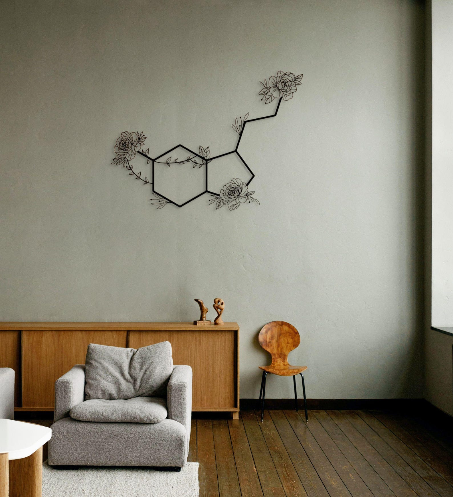 Serotonin Metal Wall Art Flowered Molecule Design, Symbol of Happiness ...