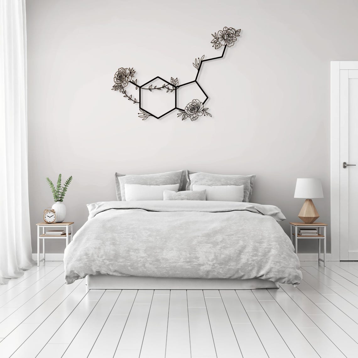 Serotonin Metal Wall Art Flowered Molecule Design, Symbol of Happiness ...