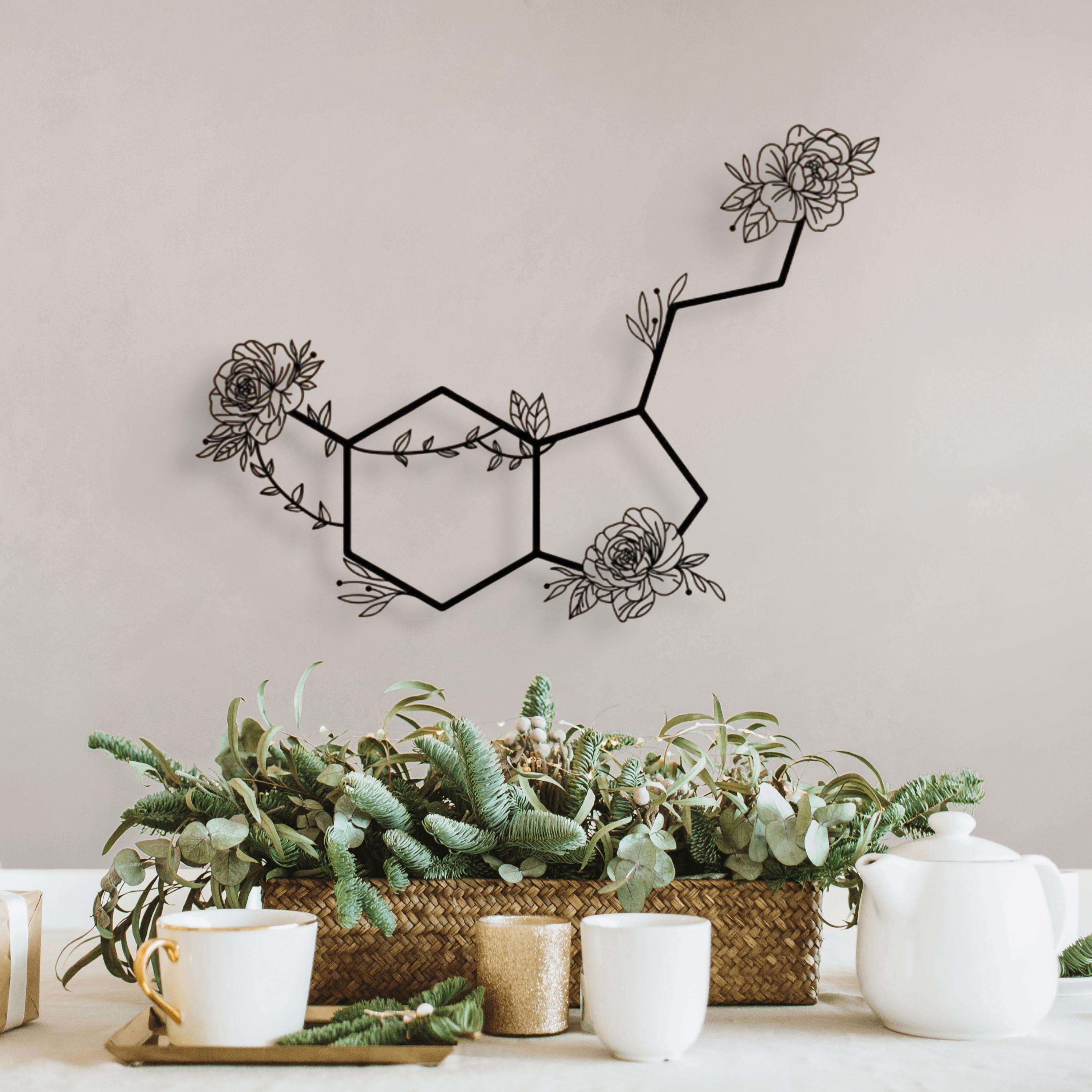 Serotonin Metal Wall Art Flowered Molecule Design, Symbol of Happiness ...