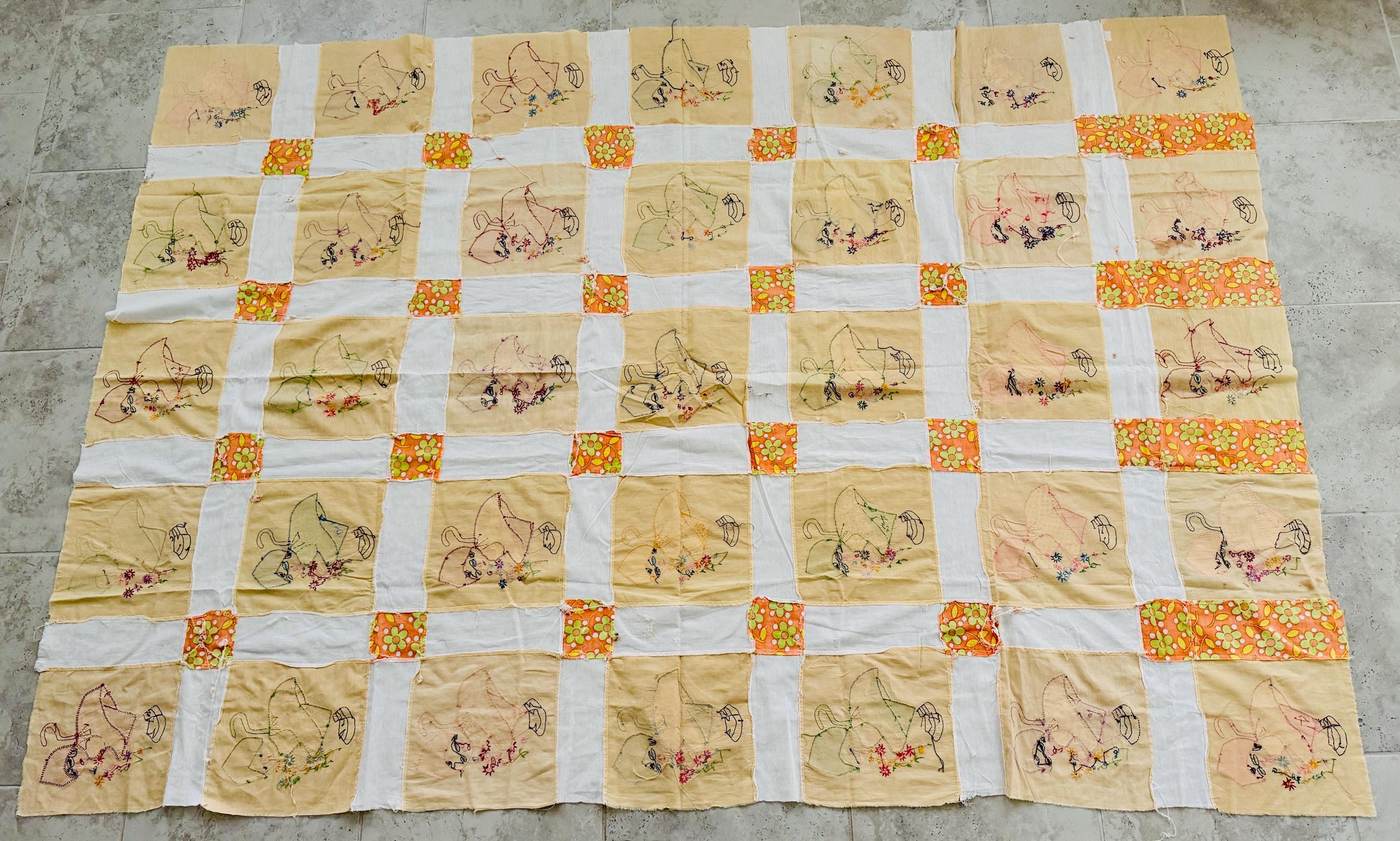 Rare Vintage Little Dutch Girl Pattern Quilt Top: Measures 98.5"l X 68. ...