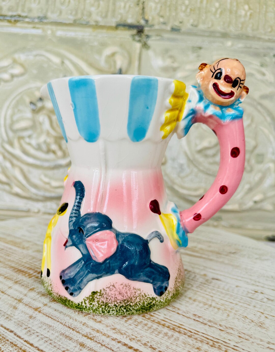 1950s Child's Ceramic Milk Pitcher/circus Motif/vintage Pottery ...