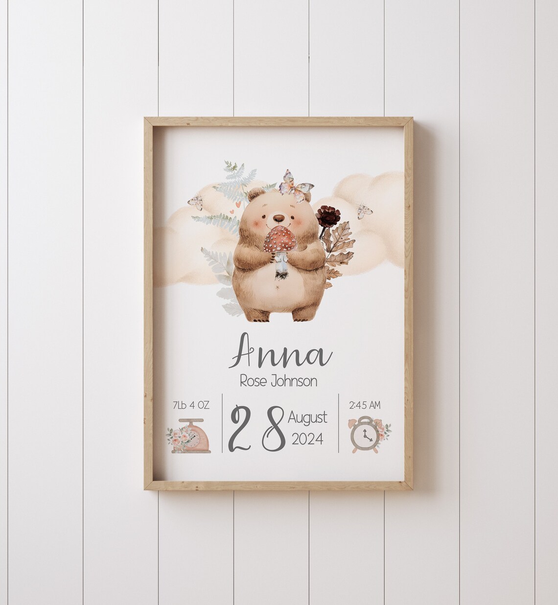 Printable Birth Announcement Print,newborn Stats, Forrest Animals Birth ...