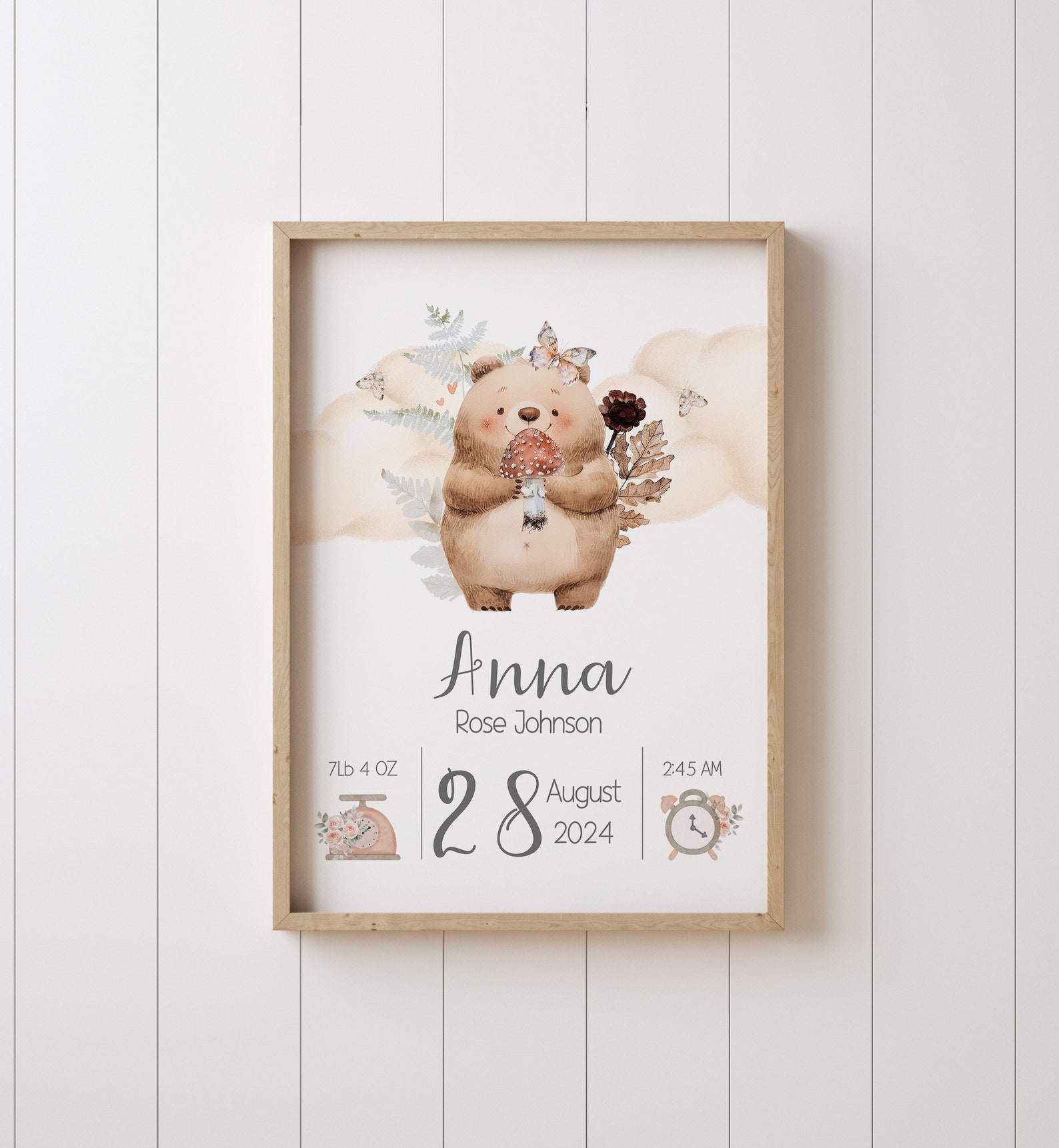 Printable Birth Announcement Print,newborn Stats, Forrest Animals Birth ...