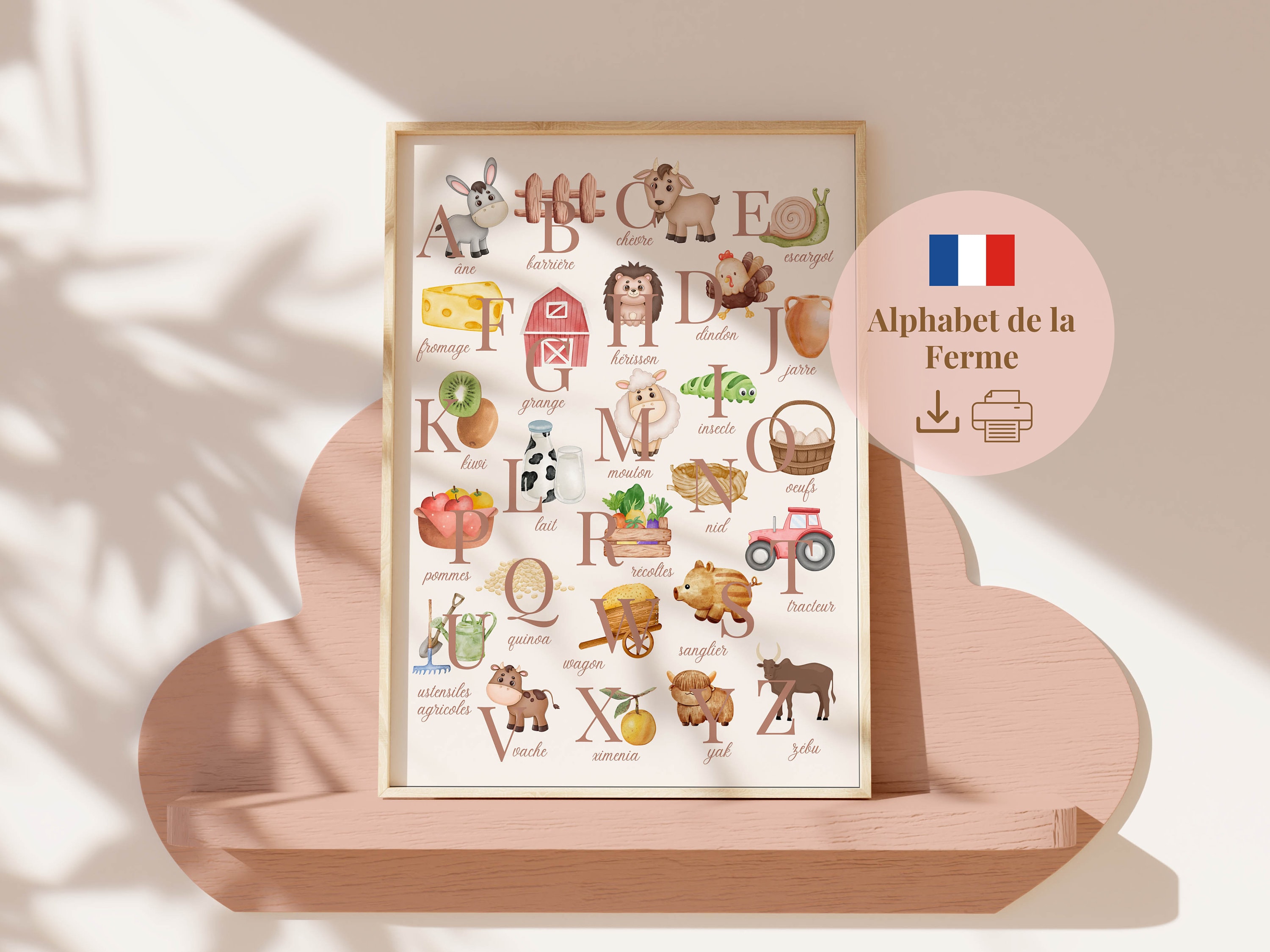 Farm Alphabet Poster in French, Farm Alphabet, ABC French, Farm French ...