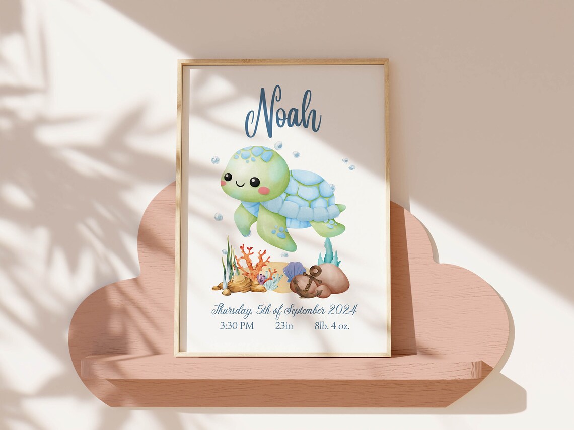 Under the Sea Nursery Name Sign, Custom Turtle Name Sign, Sea Turtle ...