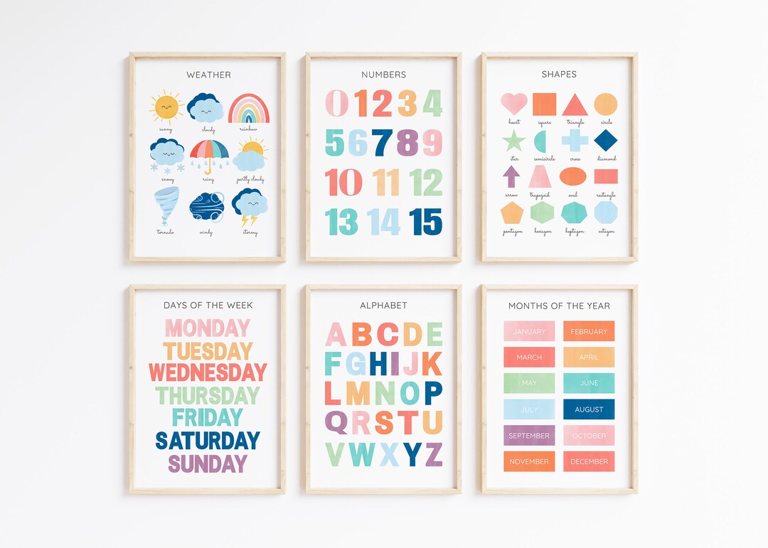 Rainbow Educational Posters, 6 Homeschool Prints, Educational Wall Art ...
