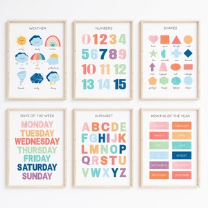 Rainbow Educational Posters, 6 Homeschool Prints, Educational Wall Art ...