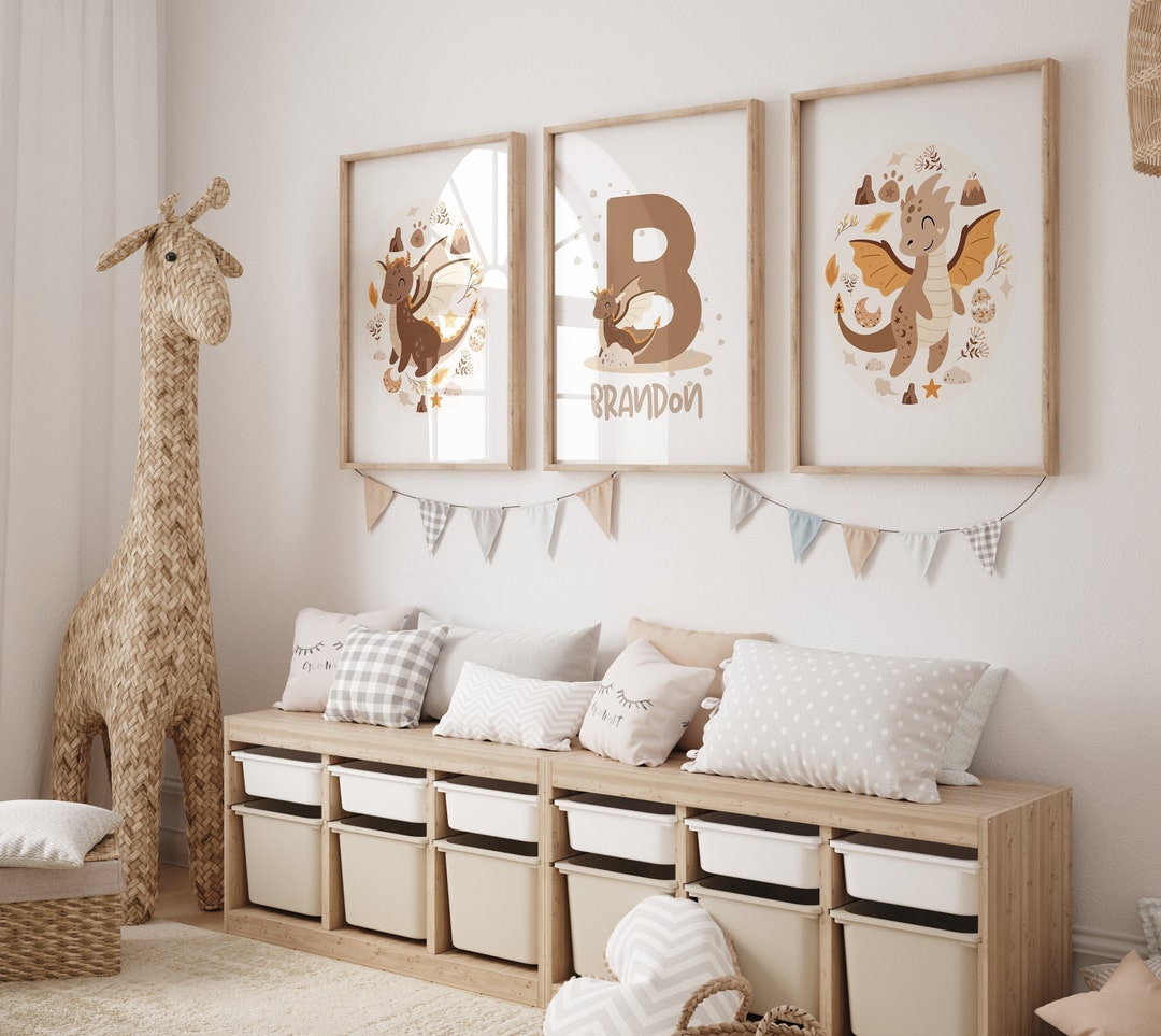 Dragon Nursery Name Wall Art - Printable Dragon Baby Boy Nursery Wall ...