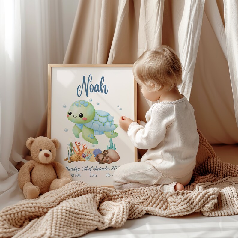 Under the Sea Nursery Name Sign, Custom Turtle Name Sign, Sea Turtle ...
