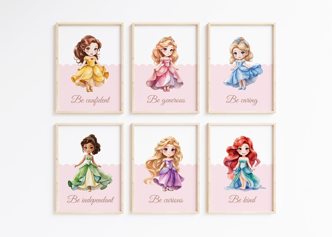 Princesses Set of 6 Posters Princesses Wall Art Princess Girl Room ...
