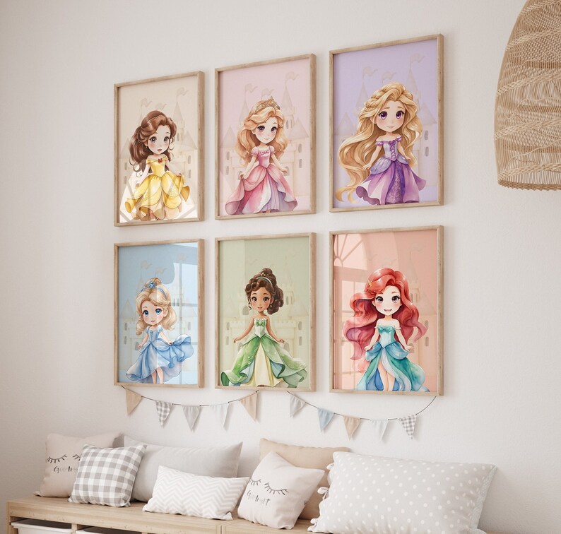 Princesses Set of 6 Posters Princesses Wall Art Princess Girl Room ...