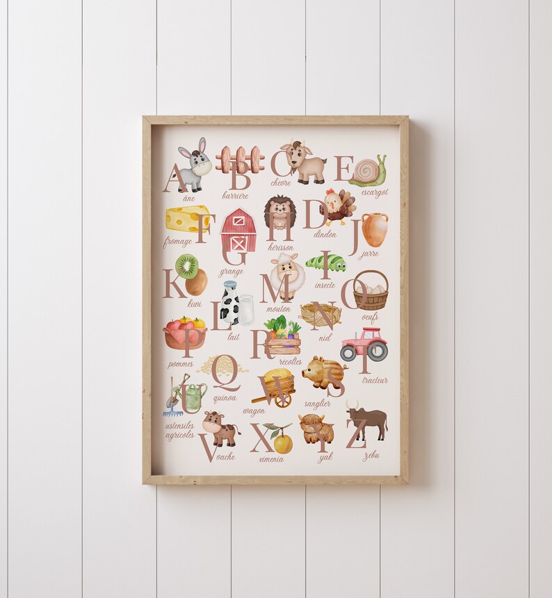 Farm Alphabet Poster in French, Farm Alphabet, ABC French, Farm French ...