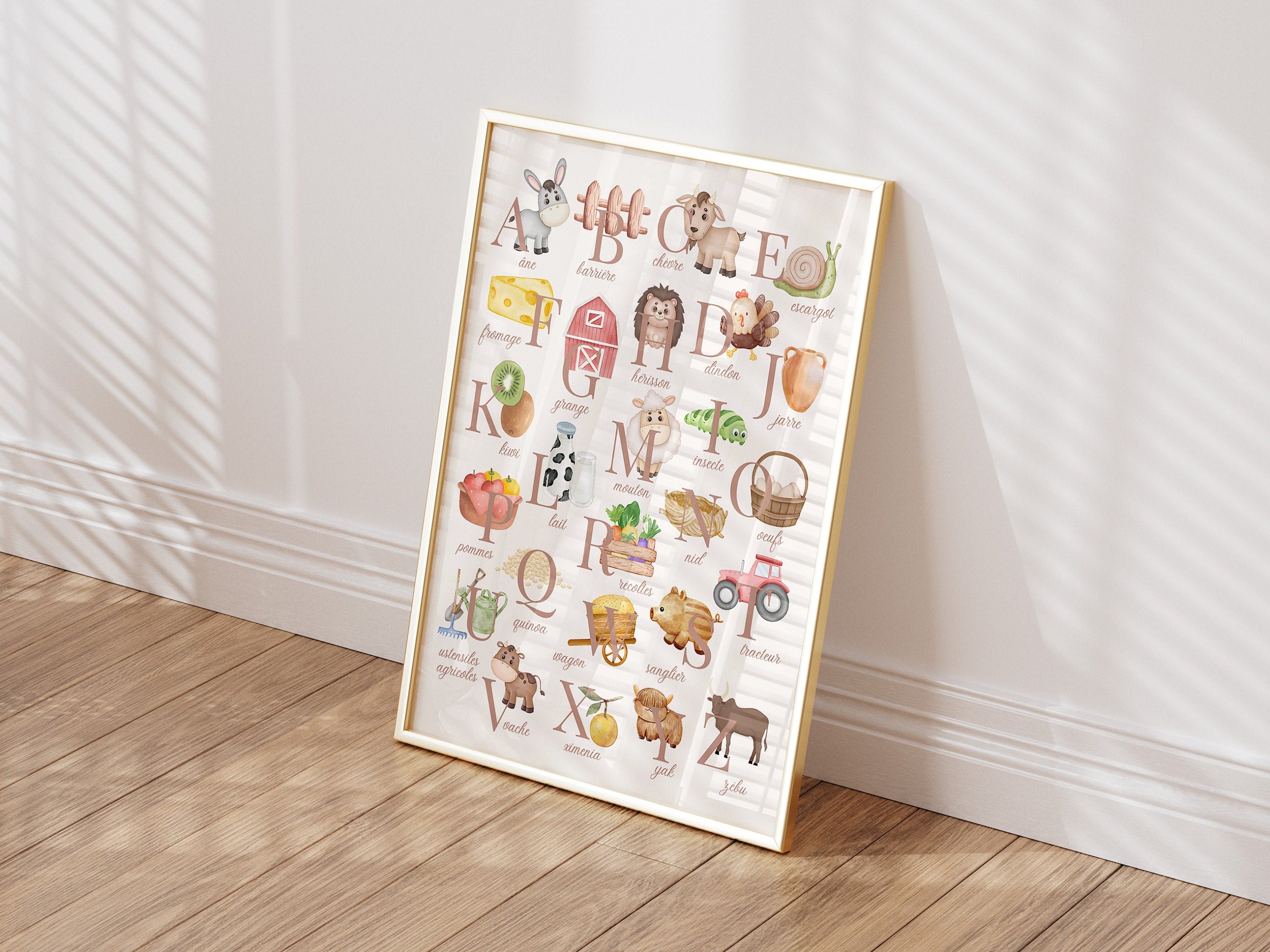 Farm Alphabet Poster in French, Farm Alphabet, ABC French, Farm French ...