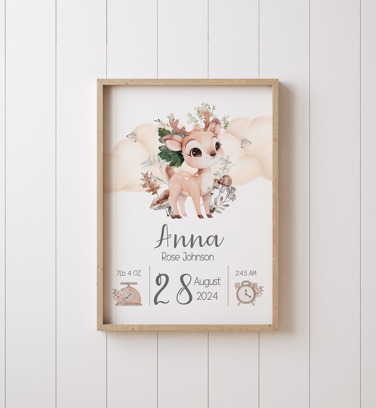Printable Birth Announcement Print,newborn Stats, Forrest Animals Birth ...