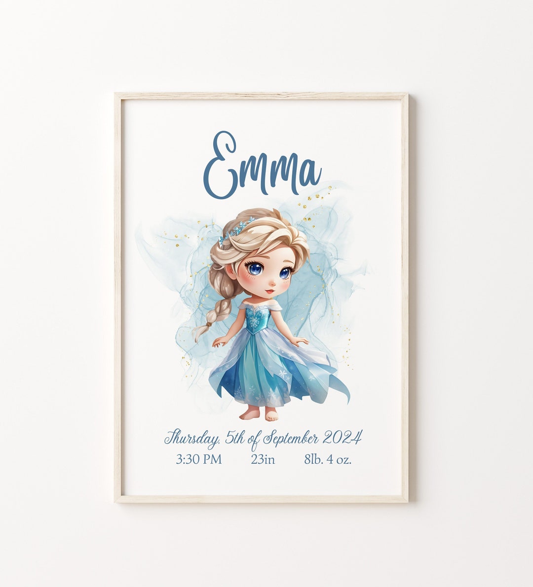 Custom Elsa Nursery Print, Princess Nursery Name Sign, Princess Birth ...