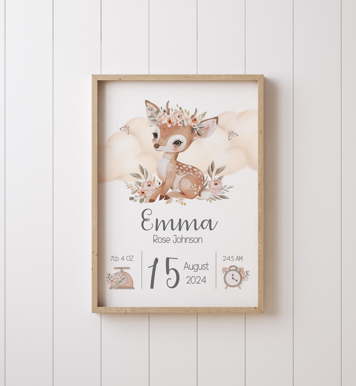 Printable Birth Announcement Print,newborn Stats, Forrest Animals Birth ...