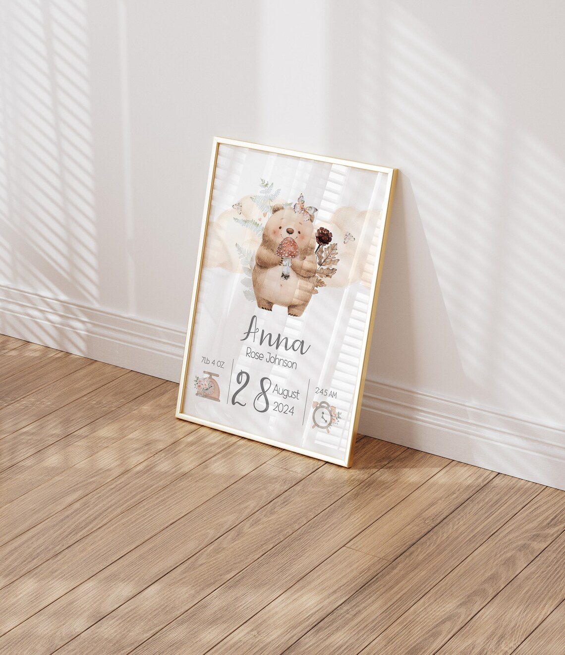 Printable Birth Announcement Print,newborn Stats, Forrest Animals Birth ...