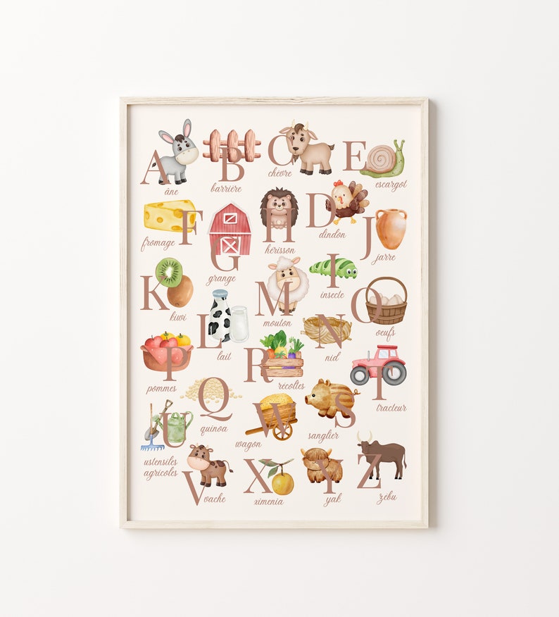 Farm Alphabet Poster in French, Farm Alphabet, ABC French, Farm French ...