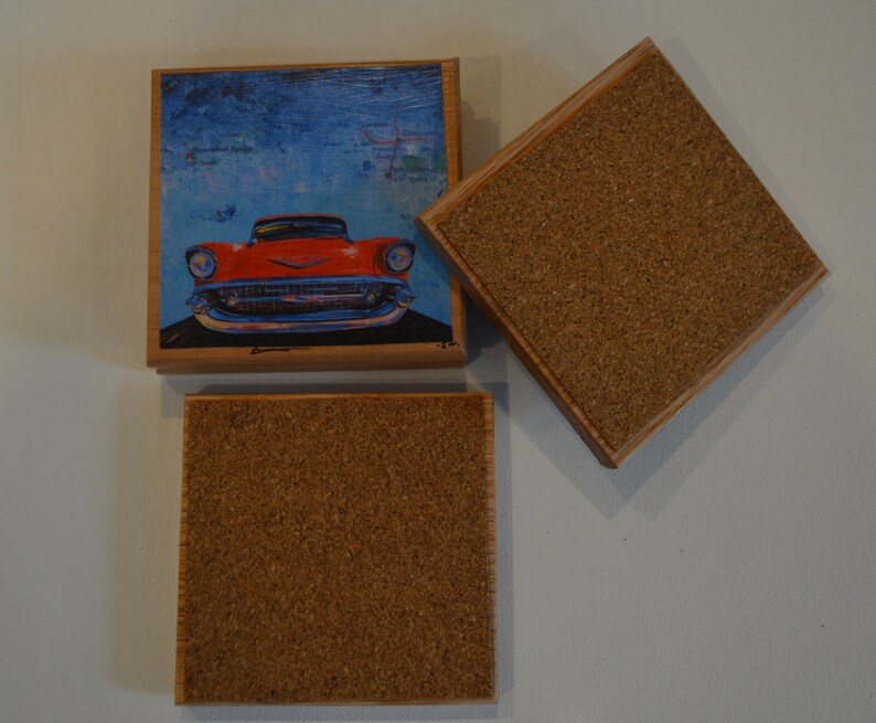 Fine Art Coasters, Set of 4, Classic Muscle Cars, Drink Coaster ...
