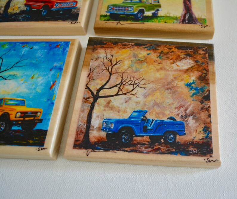 Ford Bronco, Fine Art Coasters, Set of 4, Drink Coaster, Wood, 1970's ...