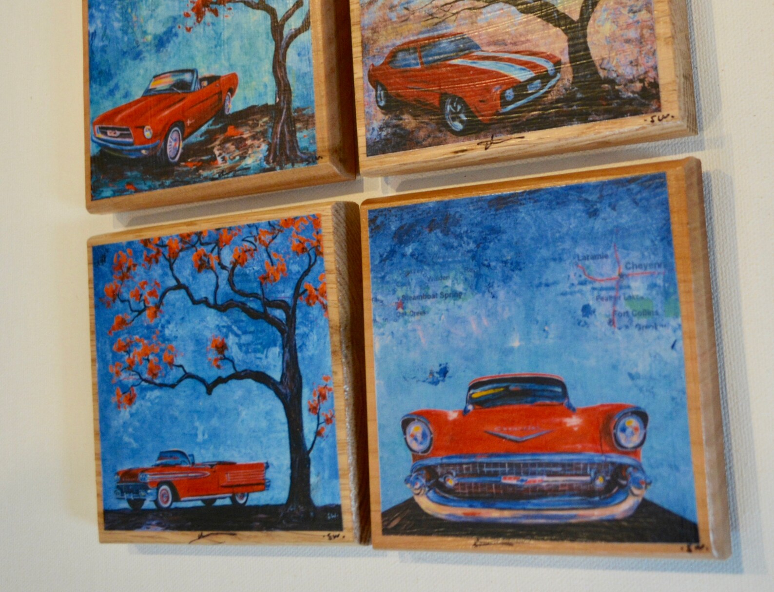 Fine Art Coasters, Set of 4, Classic Muscle Cars, Drink Coaster ...