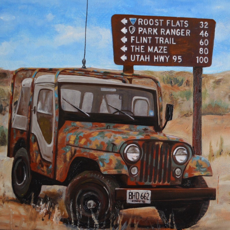 Jeep Willys CJ-5, Artist Signed Print, Jeep, Vintage, Man Cave, Gift ...