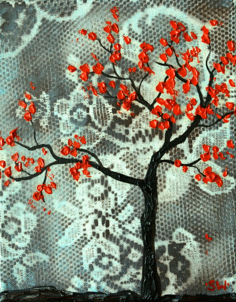 Faded Blue Lace Red Tree of Life Original Chunky Oil - Etsy