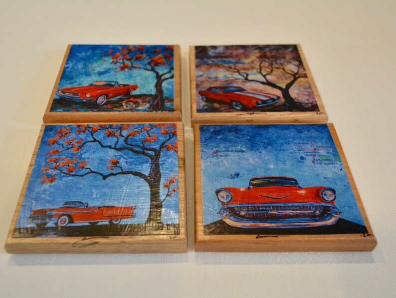 Fine Art Coasters, Set of 4, Classic Muscle Cars, Drink Coaster ...