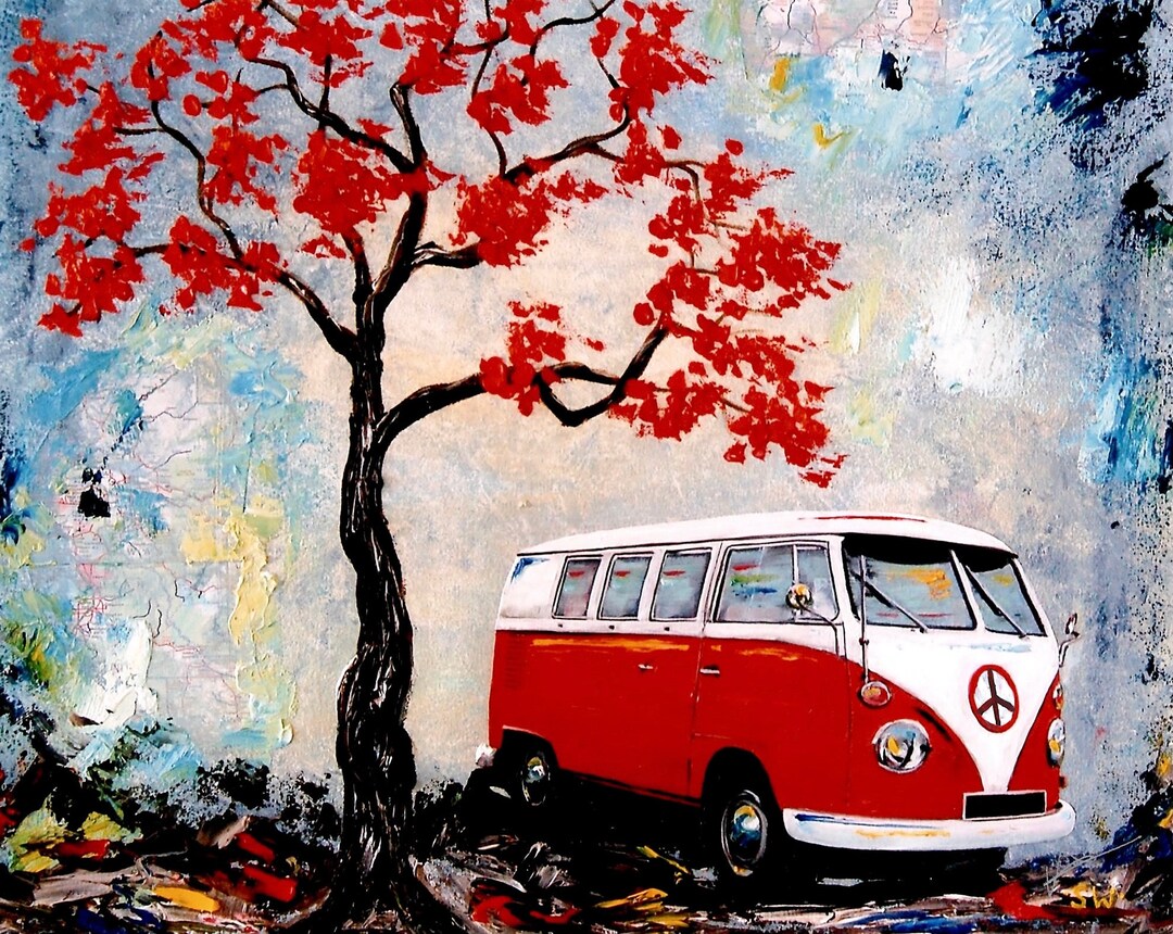 Red Camper Bus, Artist Signed Print 8x10 or 12x12, Father Day, Gift ...