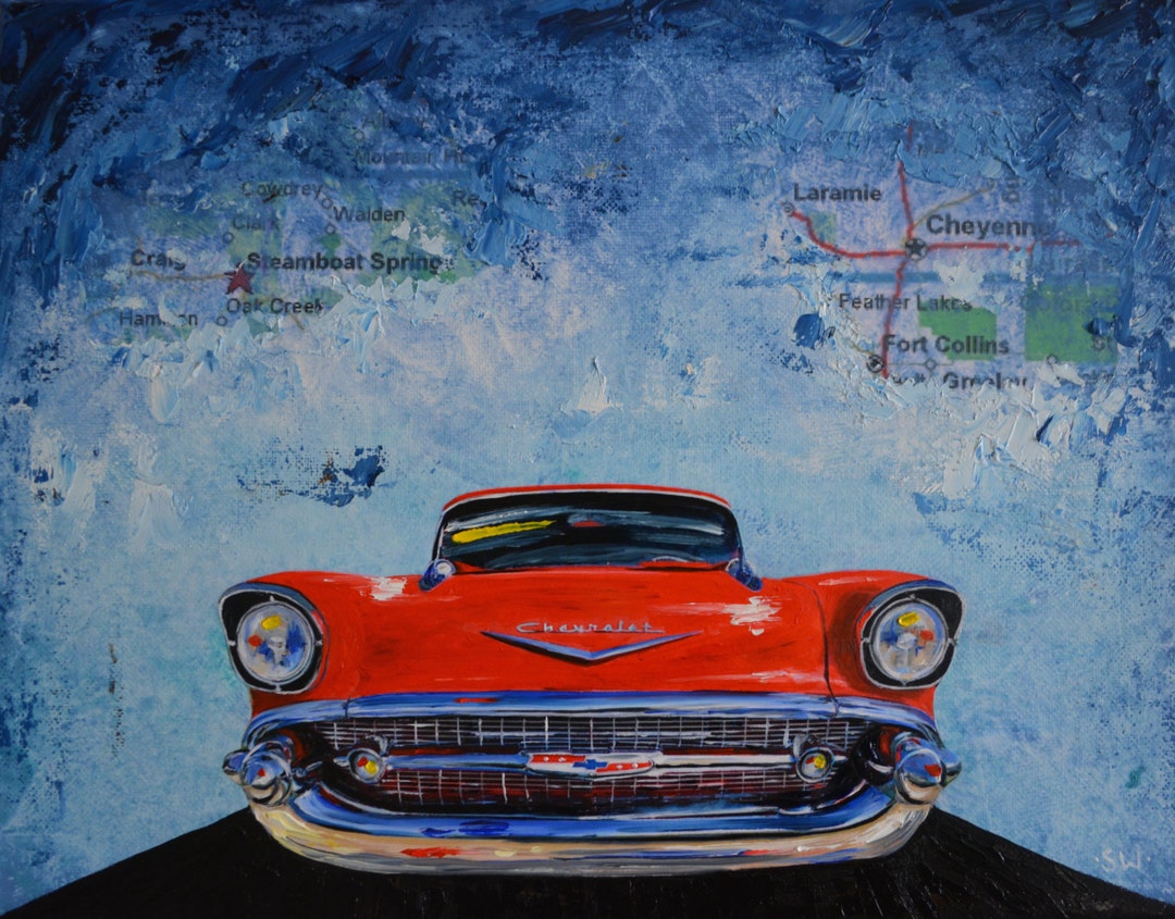 Red 1950's Chevy Bel Air, Artist Signed Print, Classic Car, Oil Paint ...