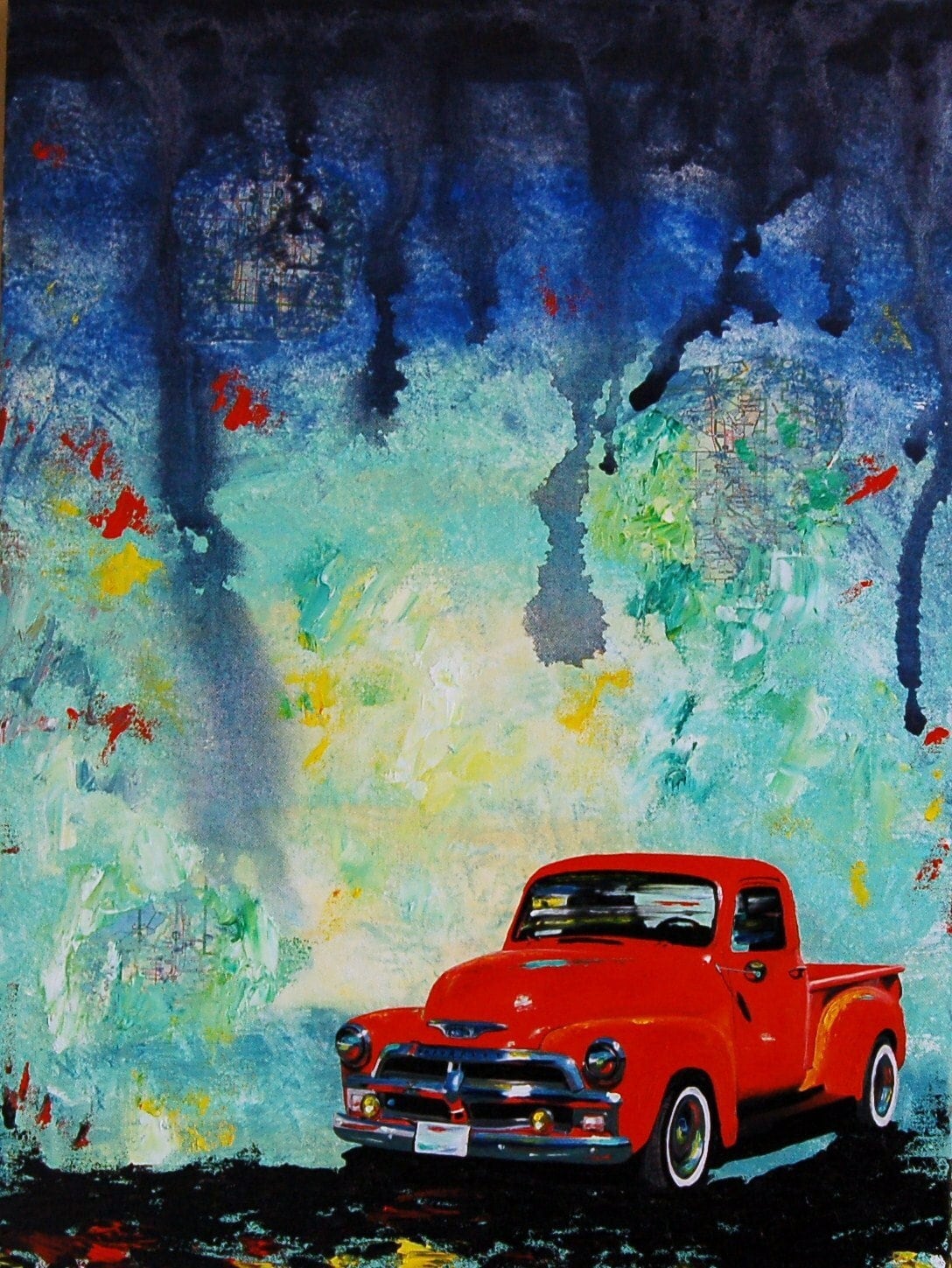 1954 Red Chevy Truck, Artist Signed Print, Man Cave, Pickup Truck 8x10 ...