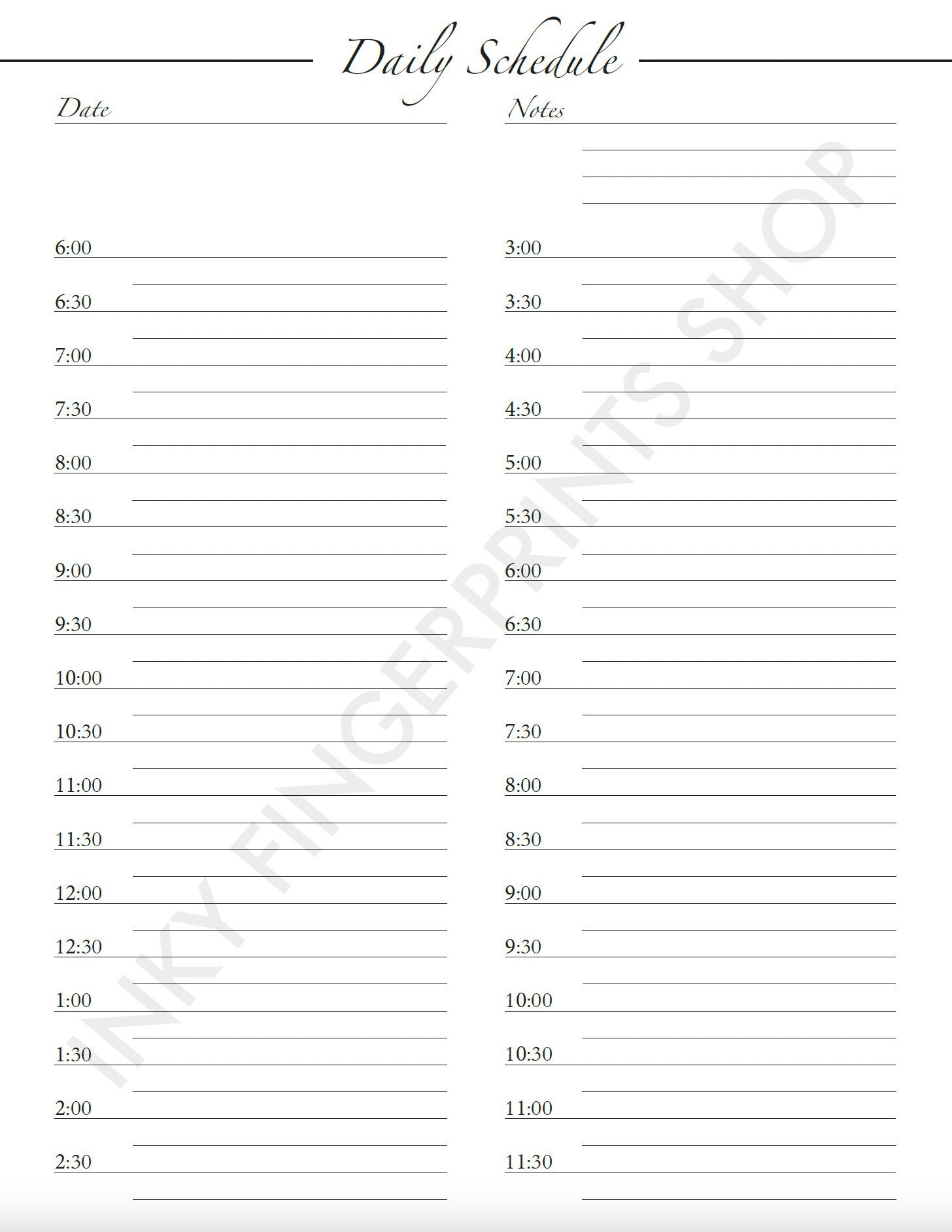 Daily Schedule - Printable Calendar - Etsy