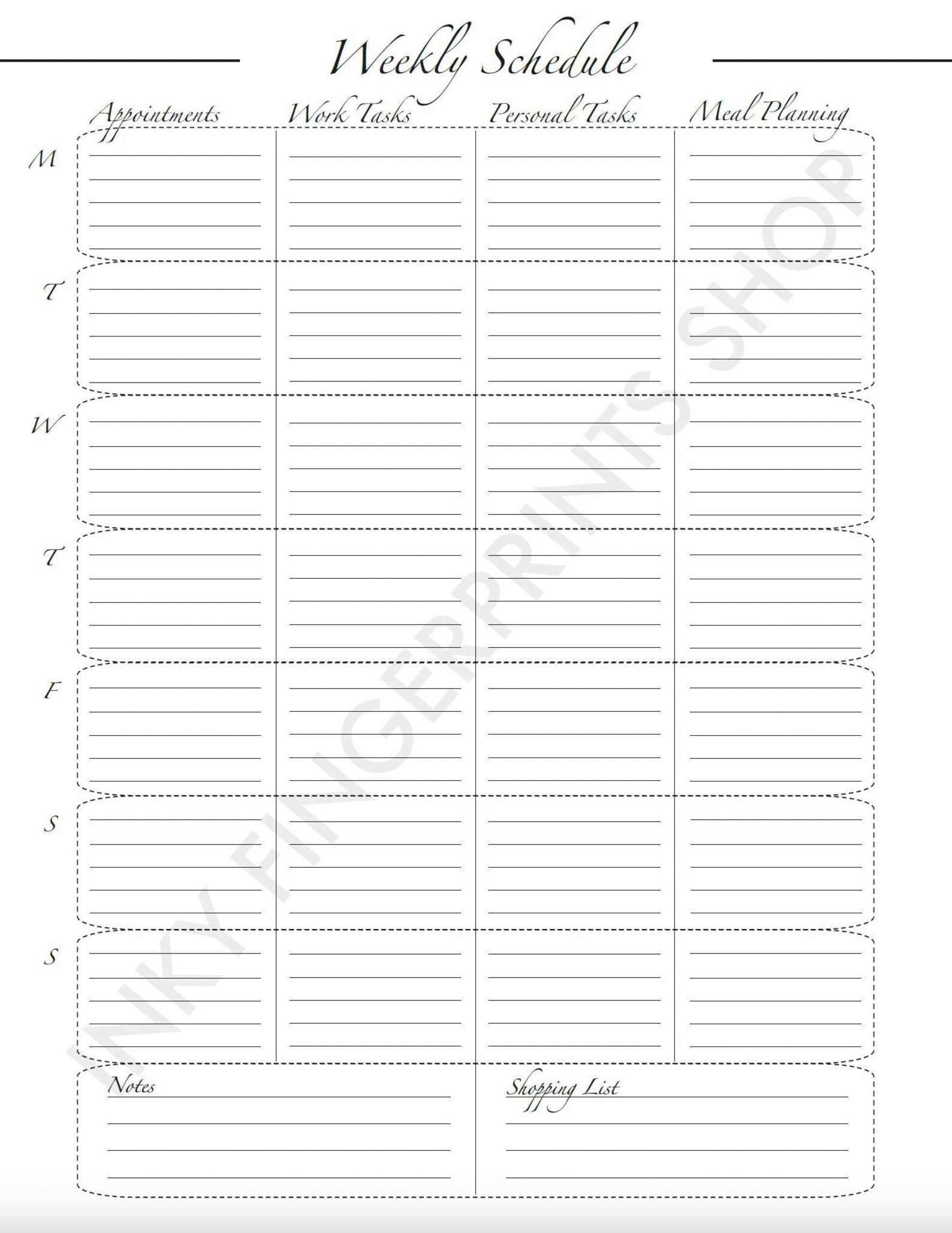 Weekly Schedule - Printable Calendar - Etsy