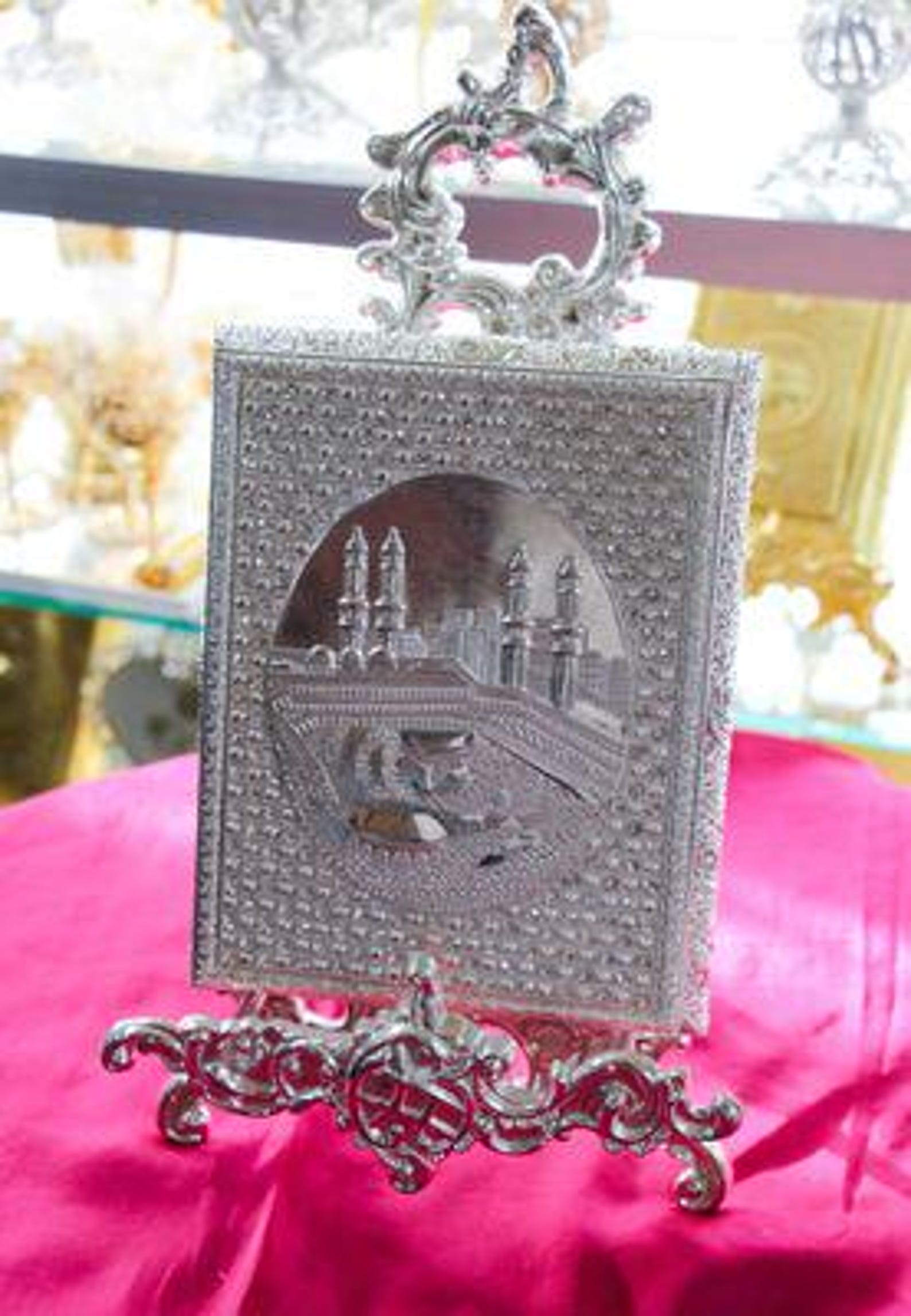 Elegant Silver Rhinestone Quran Box With Beautiful Mosque Design ...