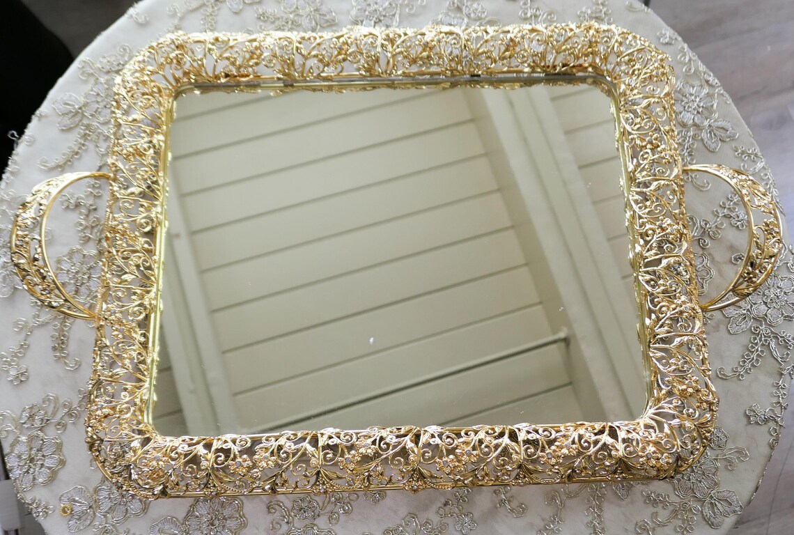 Gold Ornate Mirrored Tray - Etsy
