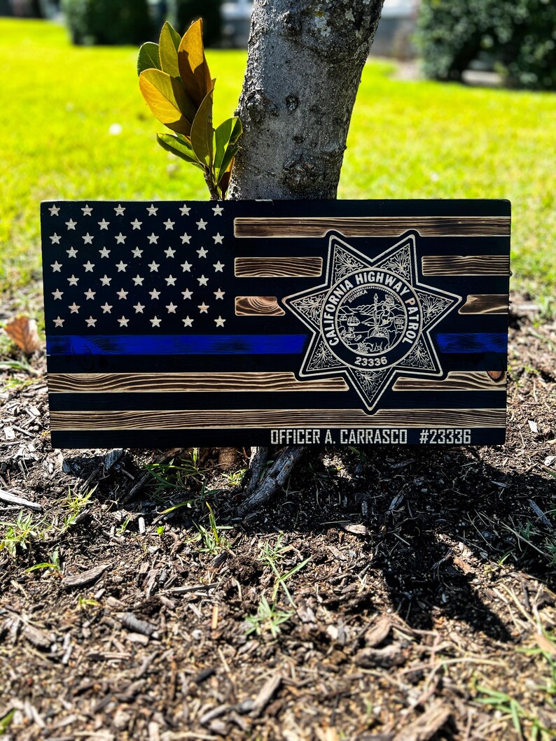 Custom Police Flag, Police Personalized Carved Wooden Logo American ...